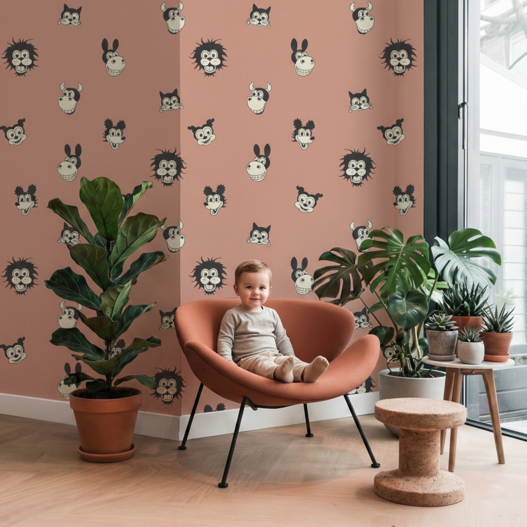 Vintage Cartoon Animals Wallpaper | Annet Weelink Design