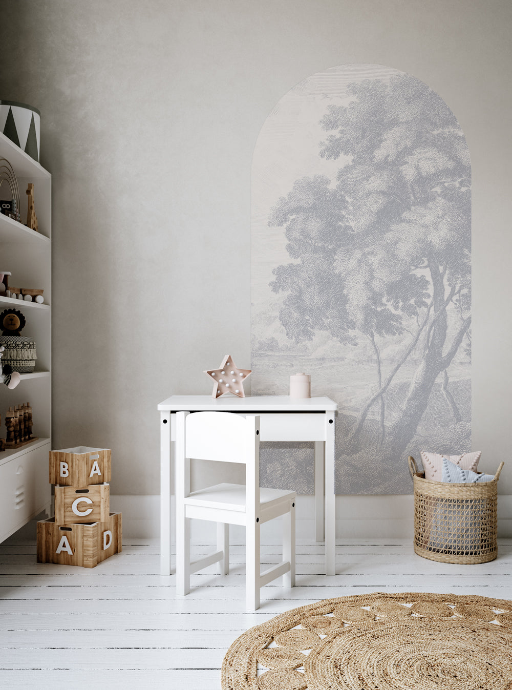 Peel and stick Arch Wallpaper Decal - Engraved blue – Annet Weelink Design